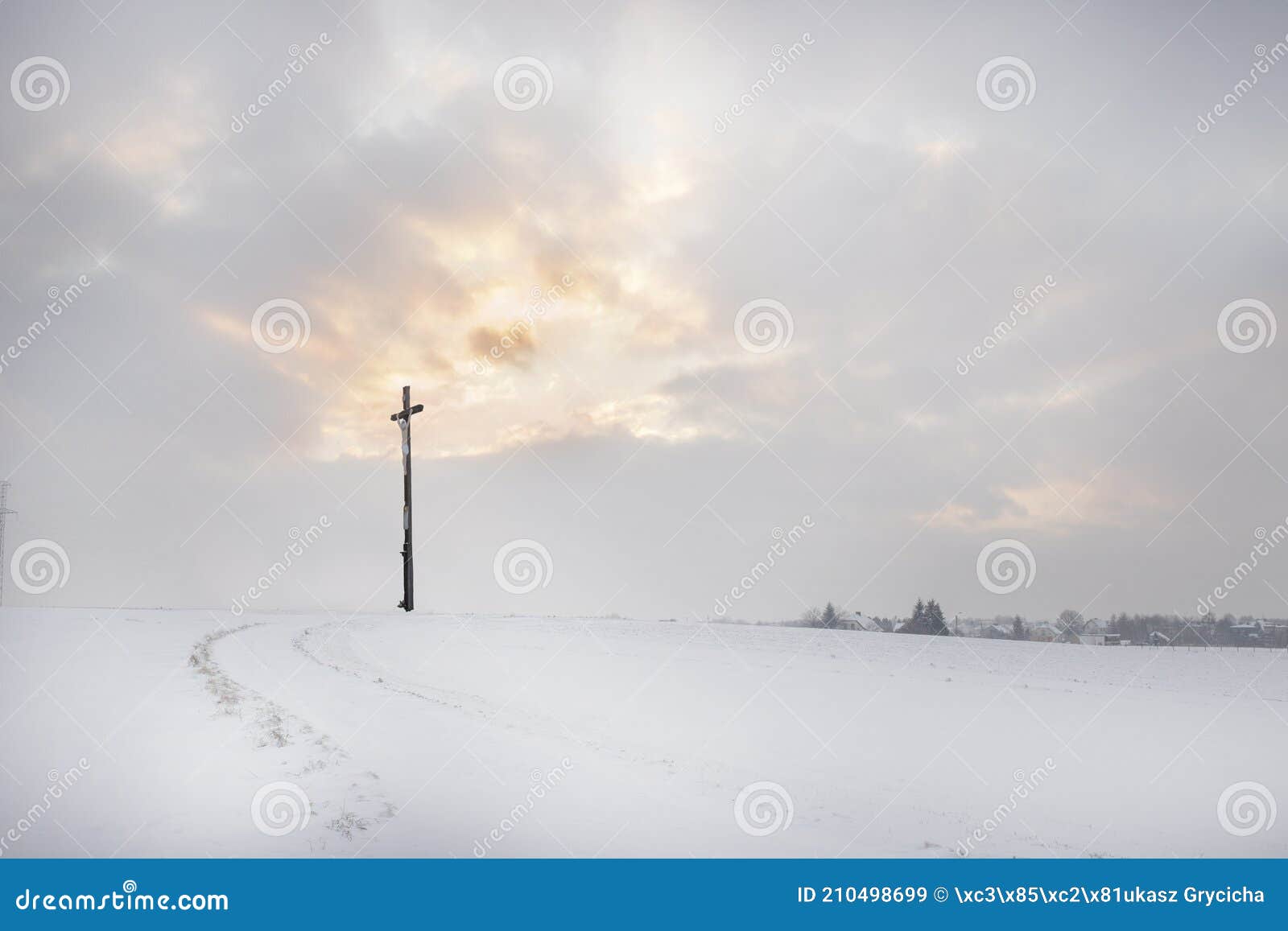 Cross in Snow during Sunset Stock Image - Image of religy, white: 210498699