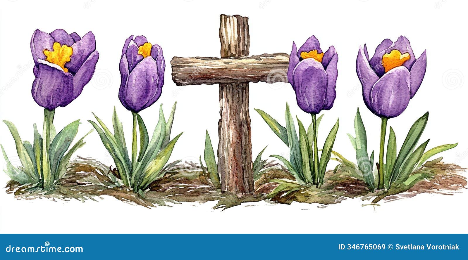 Cross and Spring Flowers with Easter Eggst Stock Illustration ...