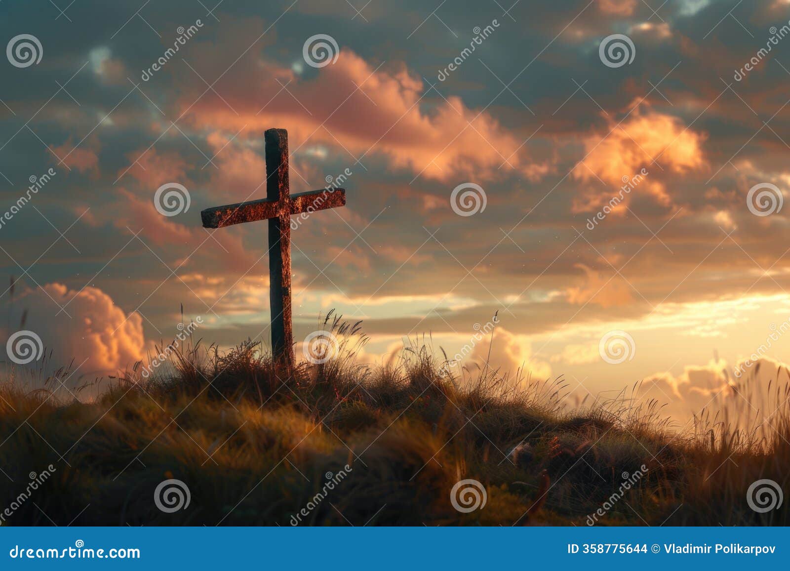 A Cross Standing on Top of a Hill at Sunset Stock Photo - Image of ...