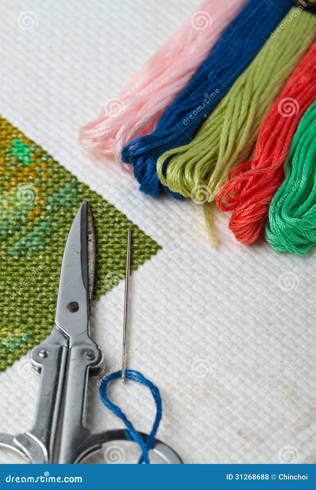 Cross Stitch Crafting Material Stock Photo - Image of textile, needle ...