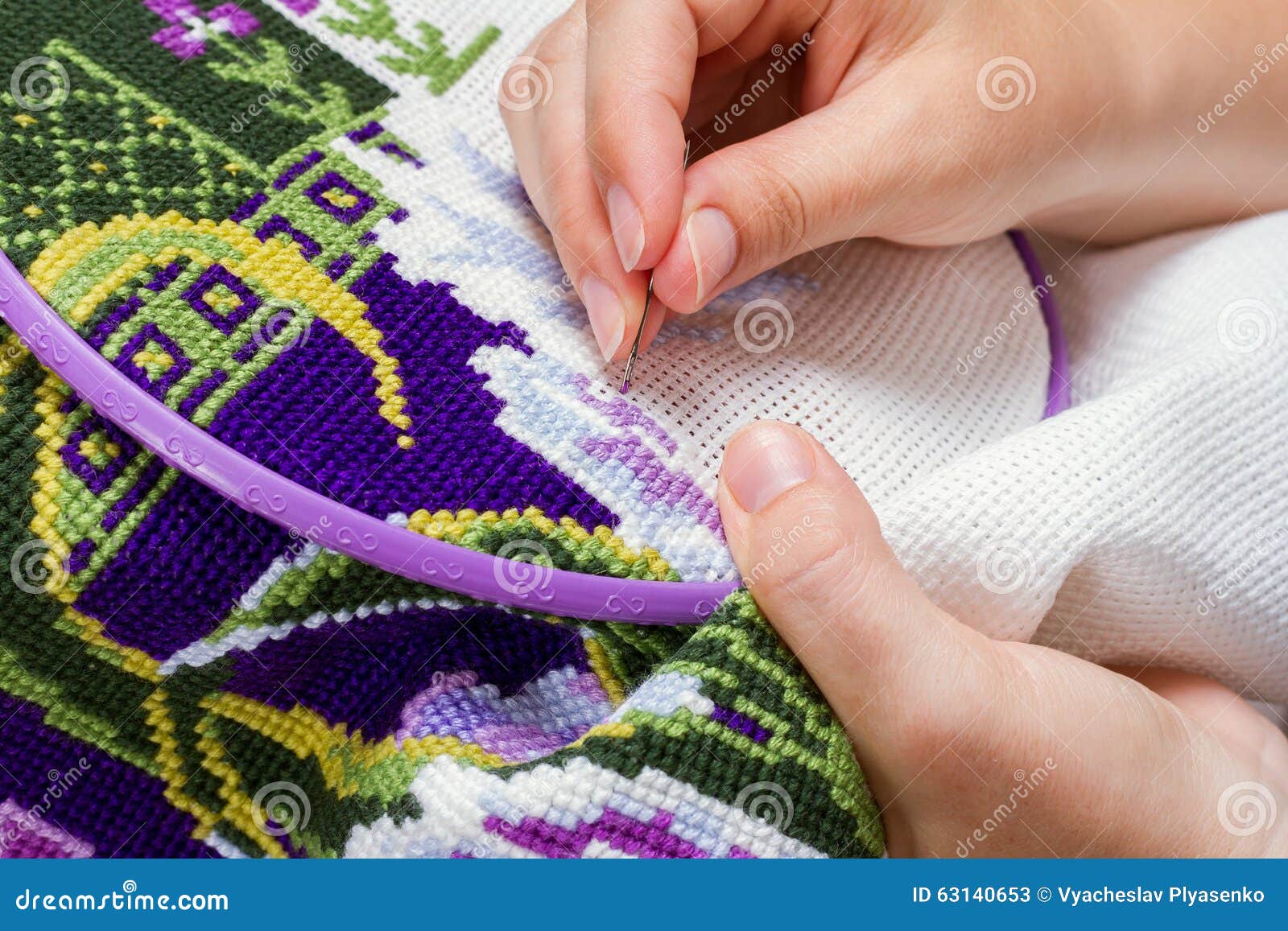 Cross-stitch Embroidery, Close-up Stock Image - Image of white ...