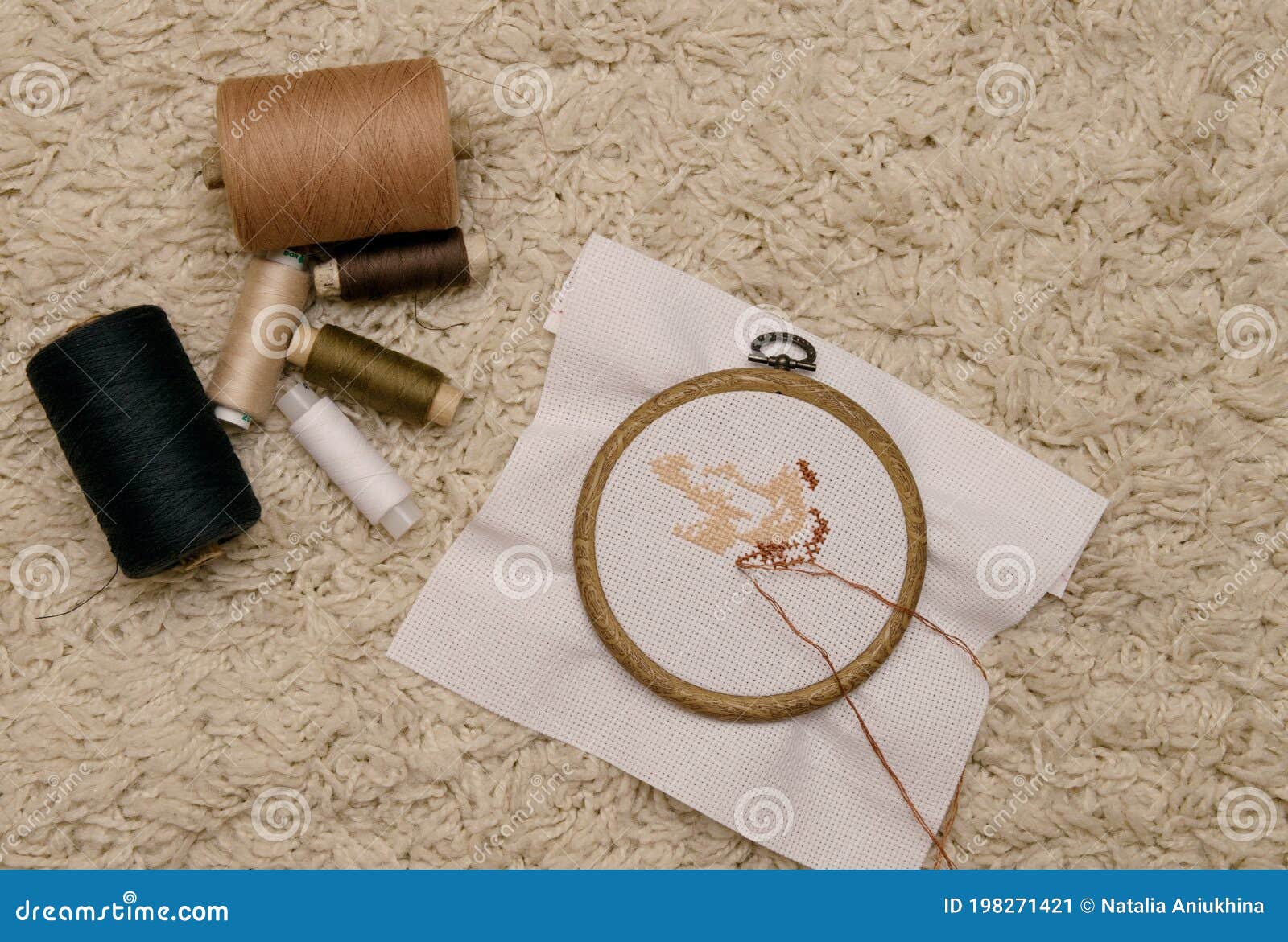 Cross-stitch Embroidery in the Hoop Lies on a White Background with ...