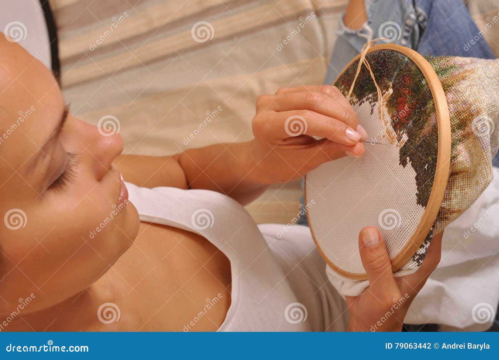 Cross Stitch Process Close-up Stock Photo - Image of white, shape: 79063442