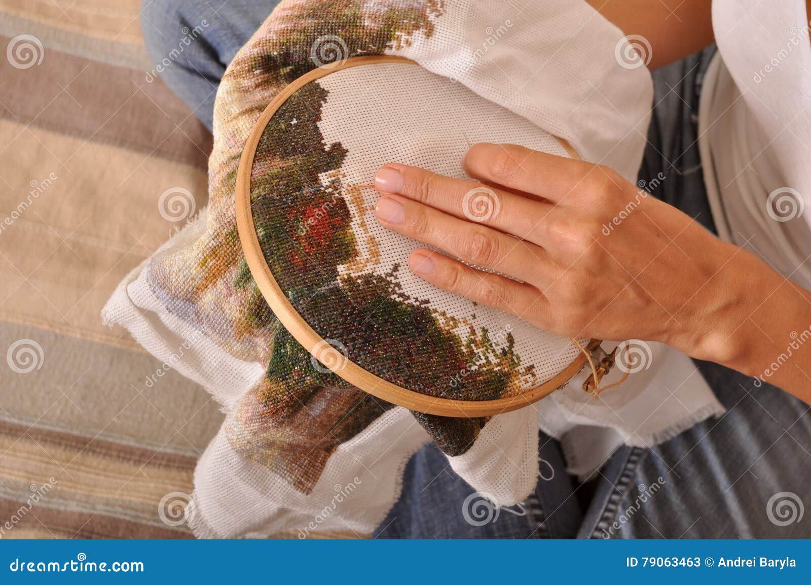 Cross Stitch Process Close-up Stock Image - Image of hobbies, shape ...