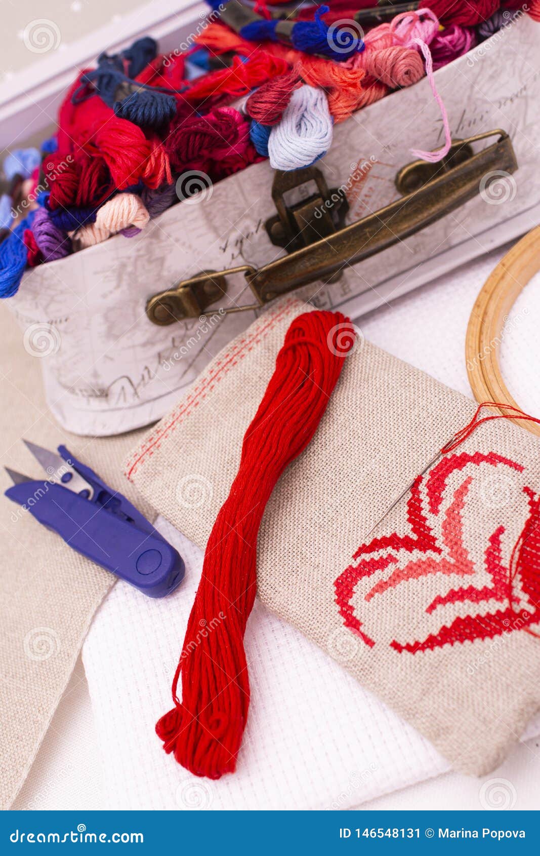 Cross stitch, red color stock image. Image of creative - 146548131