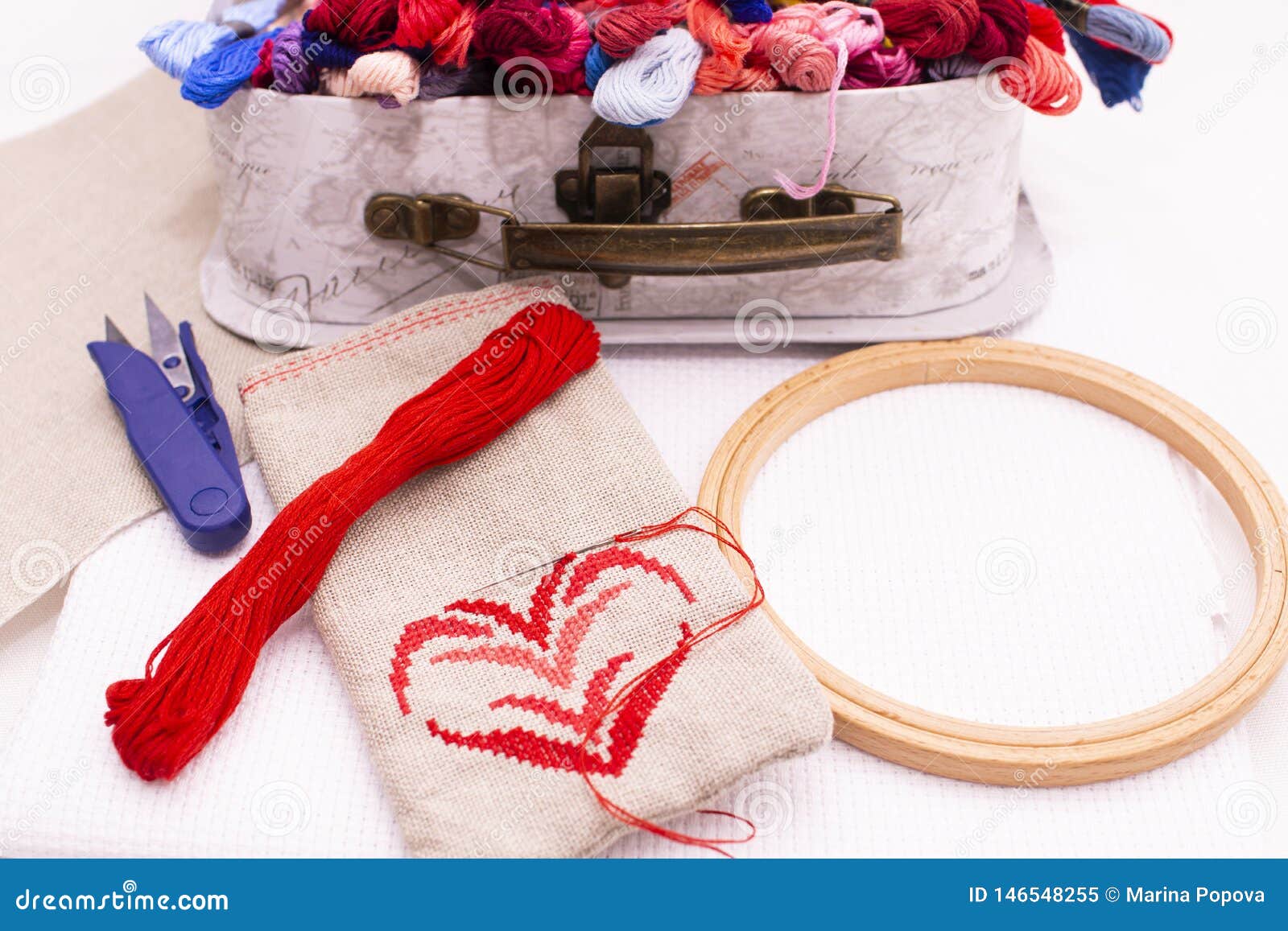 Cross stitch, red color stock image. Image of assortment - 146548255