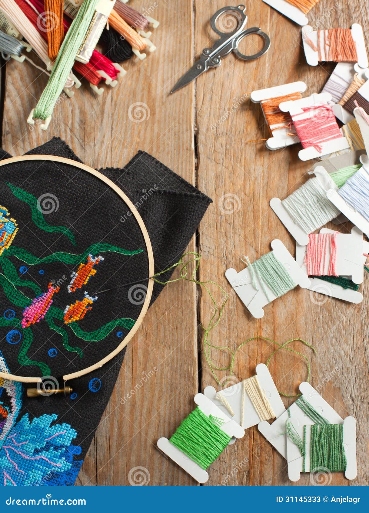 Cross-stitch Set: Colour Palette, Threads, Canvas Stock Image - Image ...