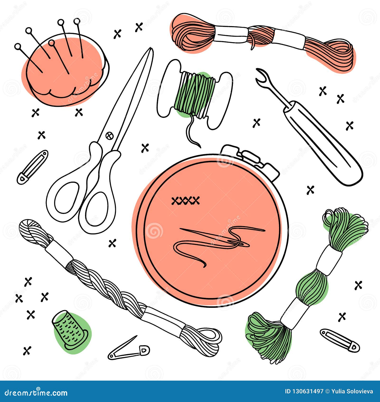 CROSS STITCH TOOLS Vector Illustration Set for Sewing and Embroidery ...