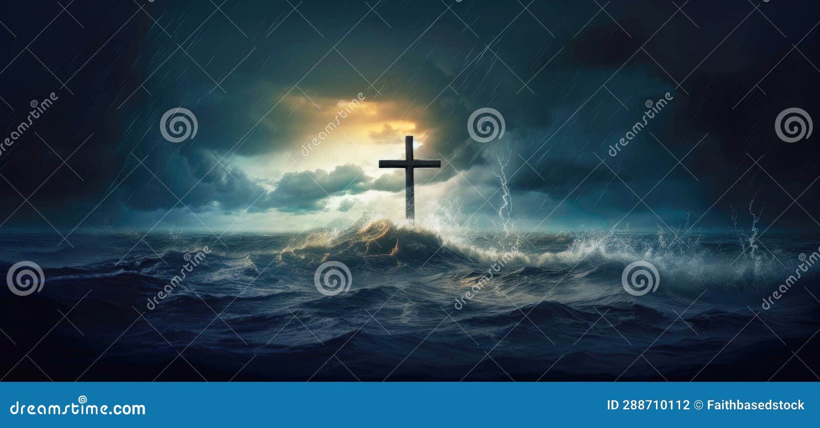 Cross in stormy sea stock illustration. Illustration of heaven - 288710112