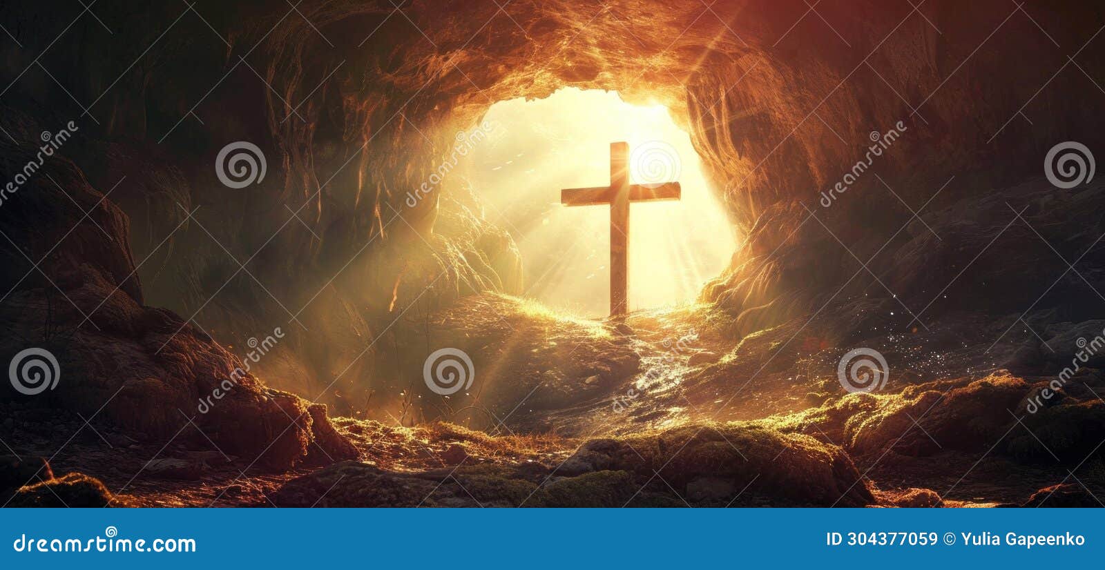 A Cross and Sun Rise Outside a Cave Stock Illustration - Illustration ...