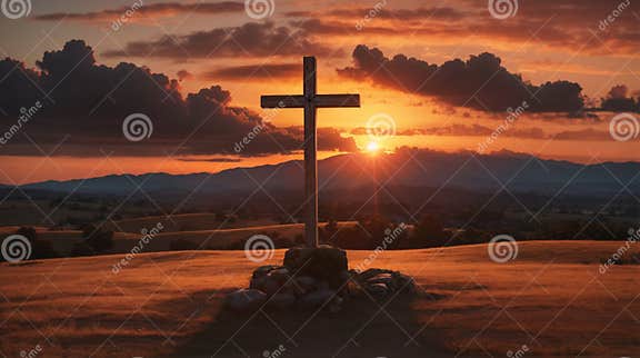Cross and sunset stock illustration. Illustration of orange - 295606651