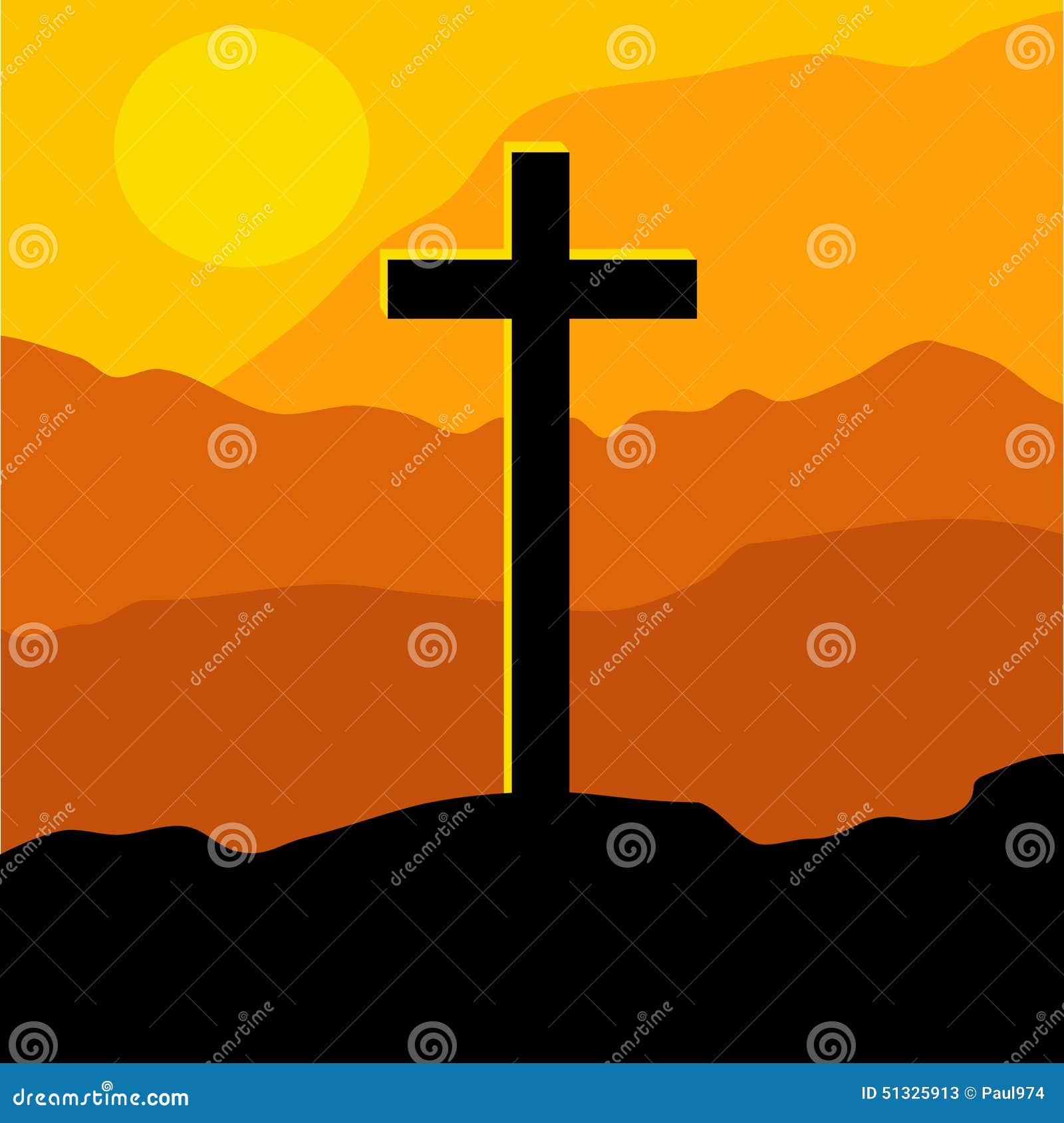 Cross on Sunset stock vector. Illustration of silhouette - 51325913