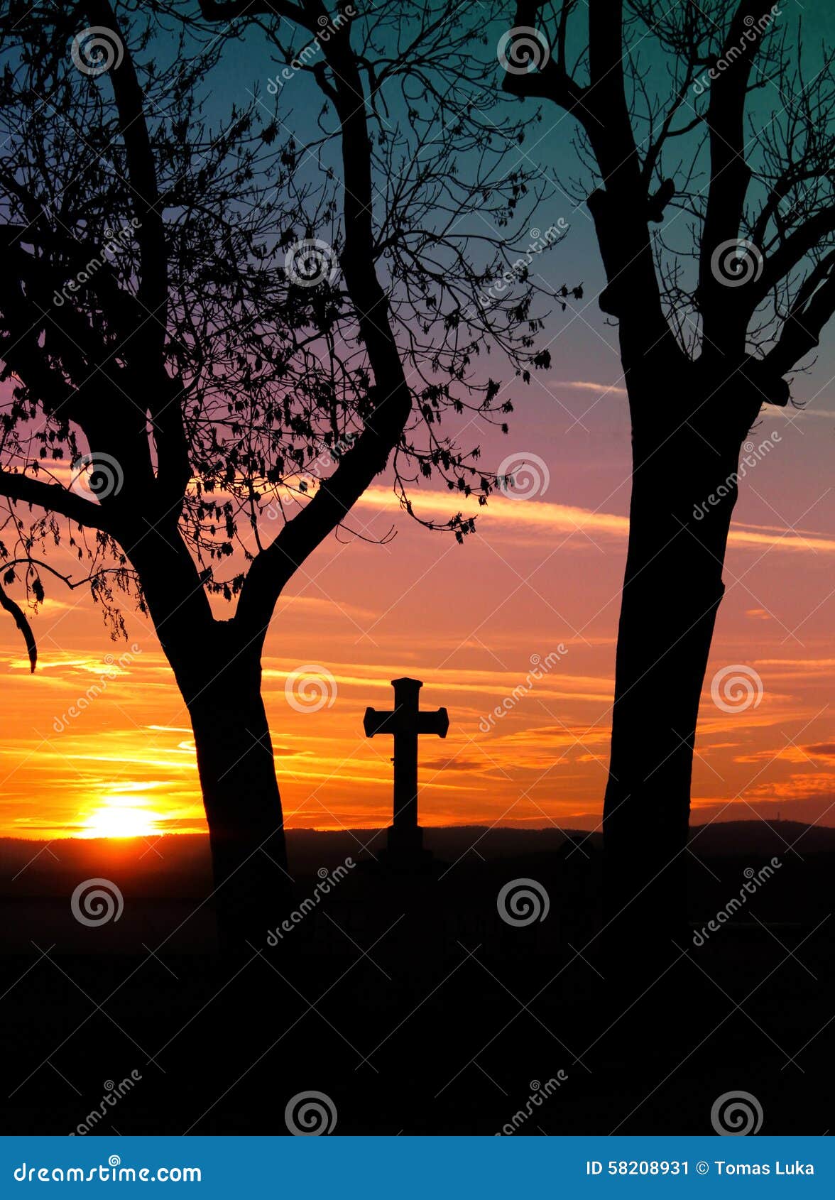 Cross at sunset stock image. Image of sunrise, spirituality - 58208931