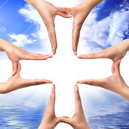 Cross Symbol Made from Hands Stock Image - Image of cloudy, esoteric ...
