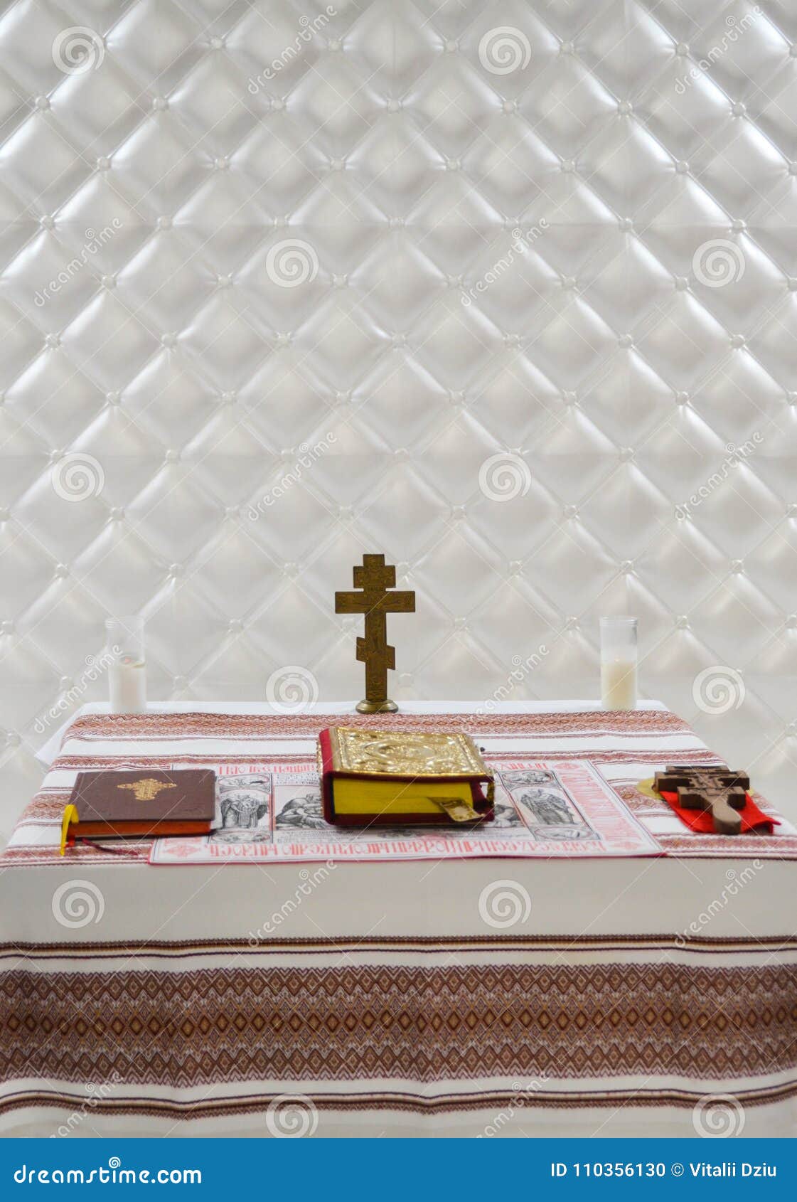 Cross on table with Bible stock photo. Image of texture - 110356130