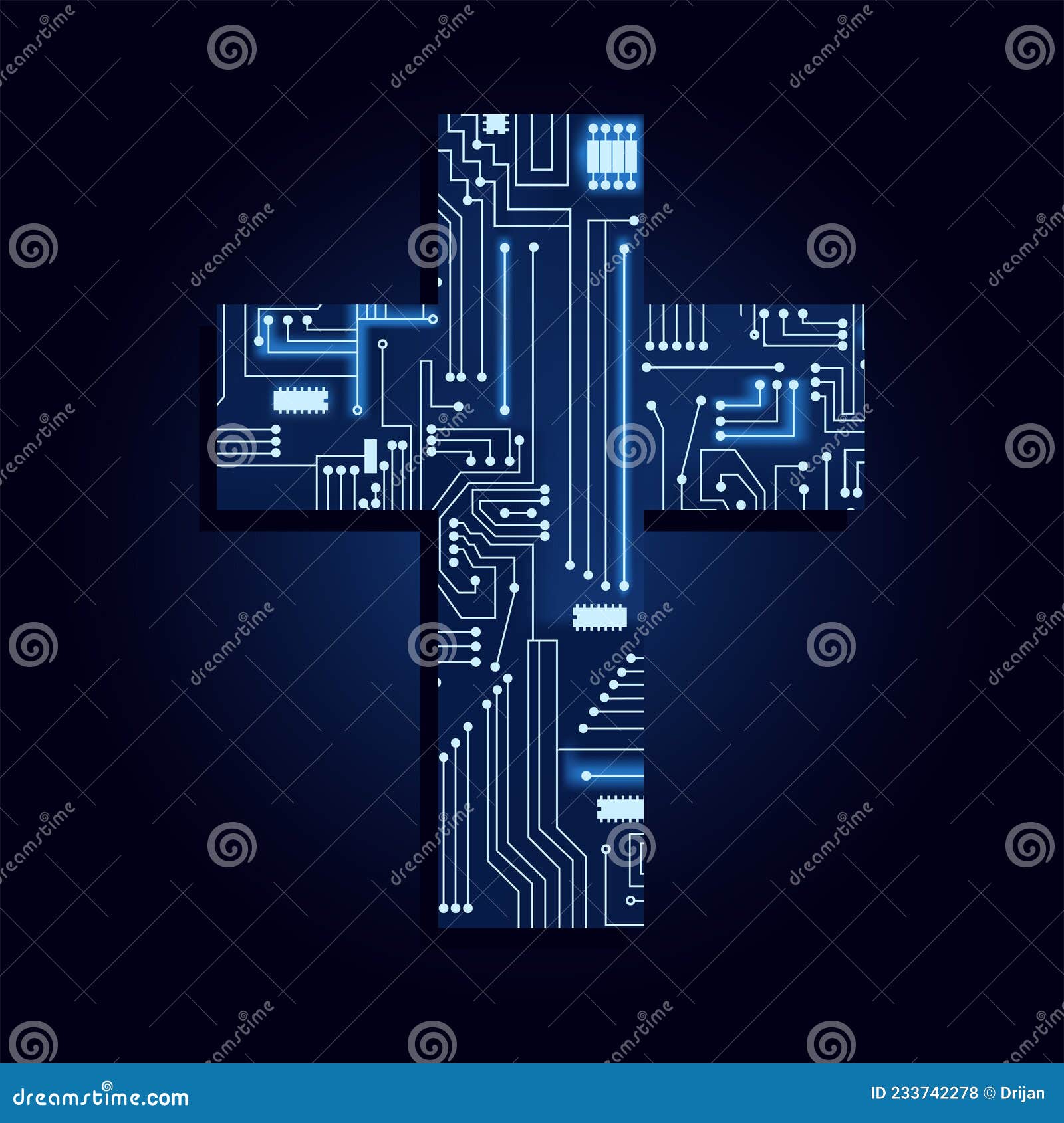 Cross with a Technological Electronics Circuit Stock Vector ...