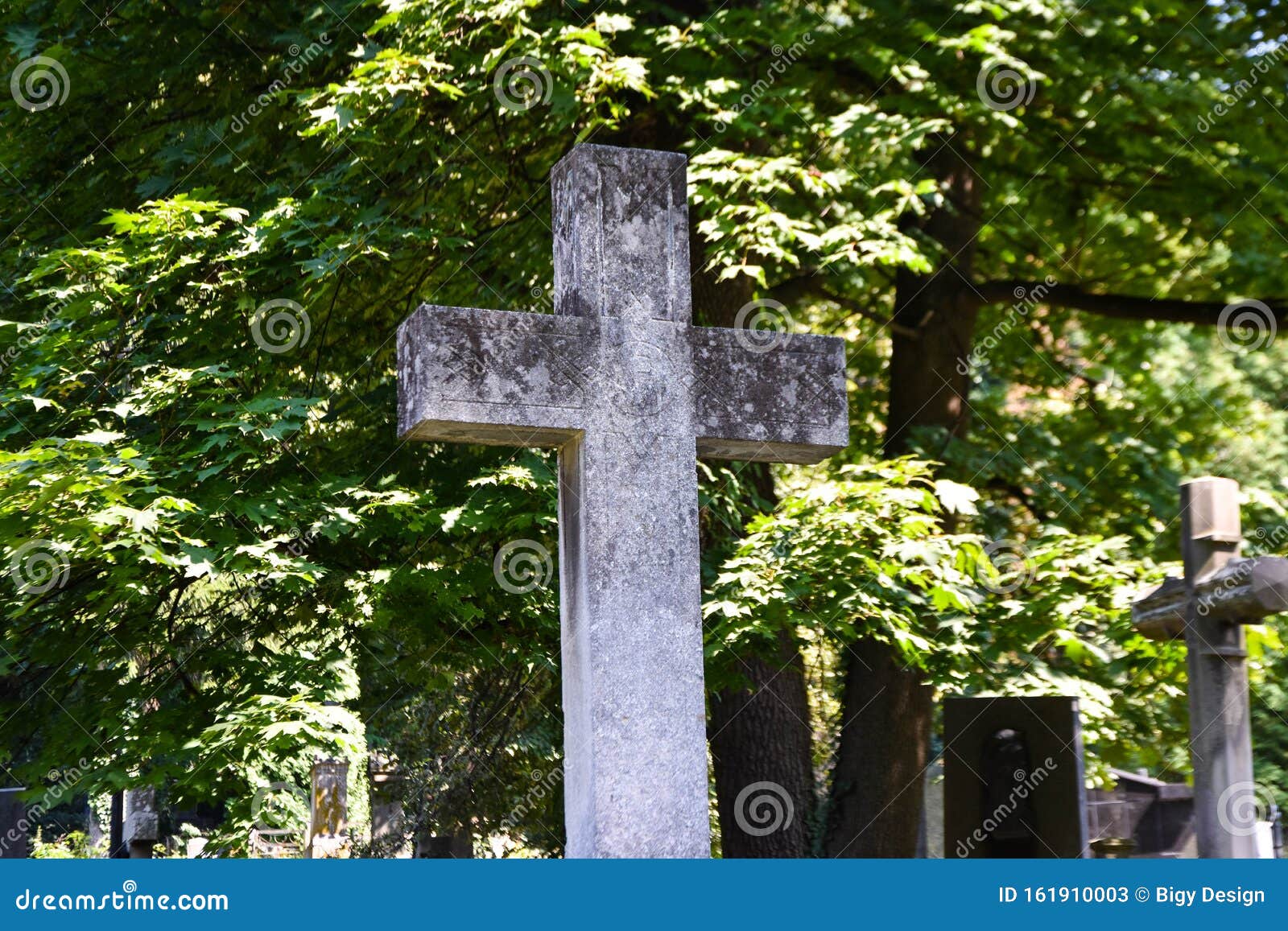 Cross and Tombstone on an Old Cemetery. Stock Image - Image of ...