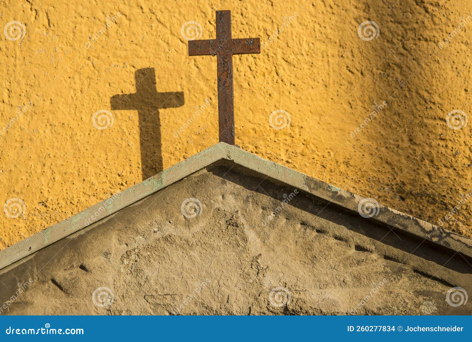 Cross on a Tombstone at a Yellow Wall Stock Photo - Image of resting ...