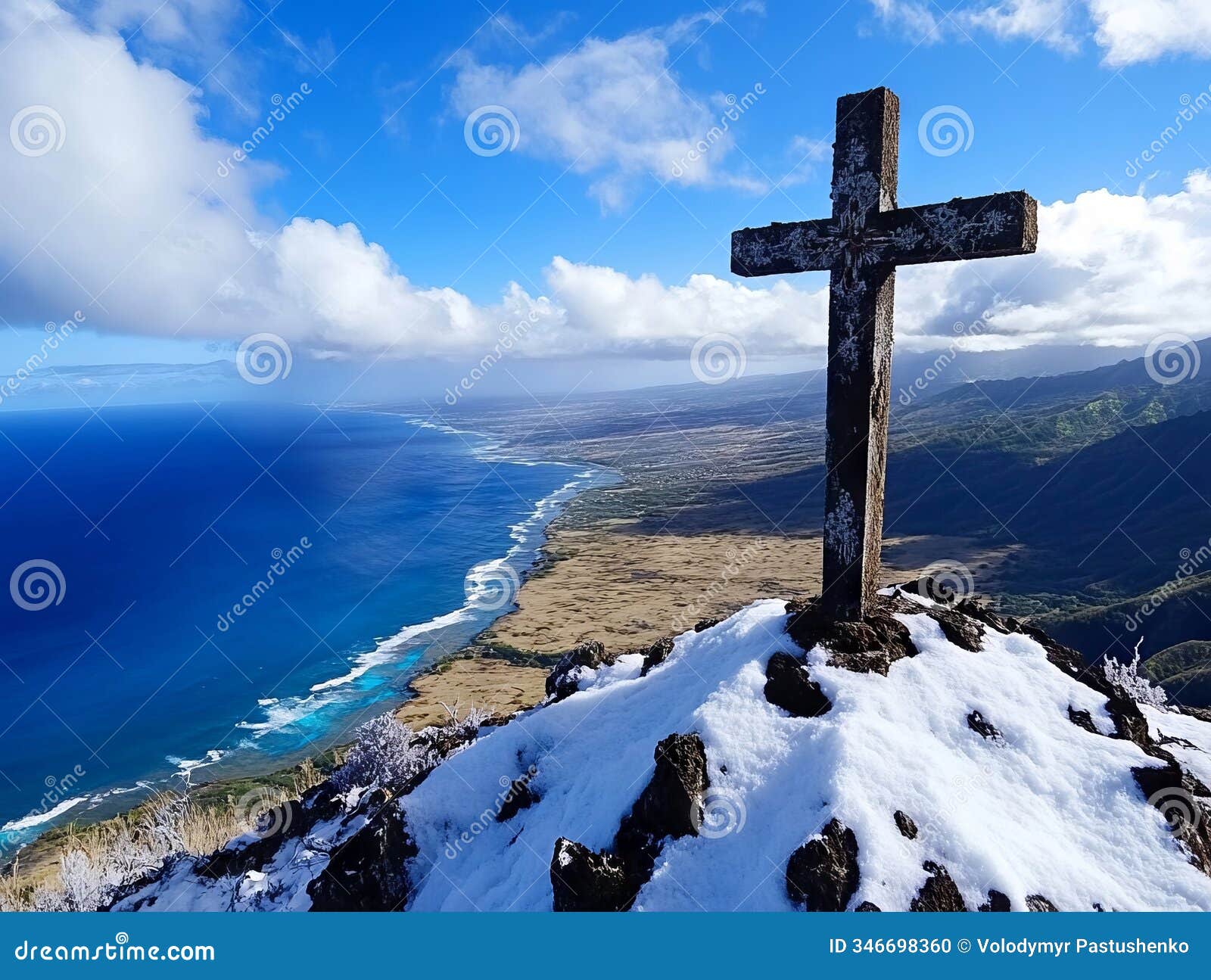 A Cross on Top of a Mountain Overlooking the Ocean Stock Photo - Image ...