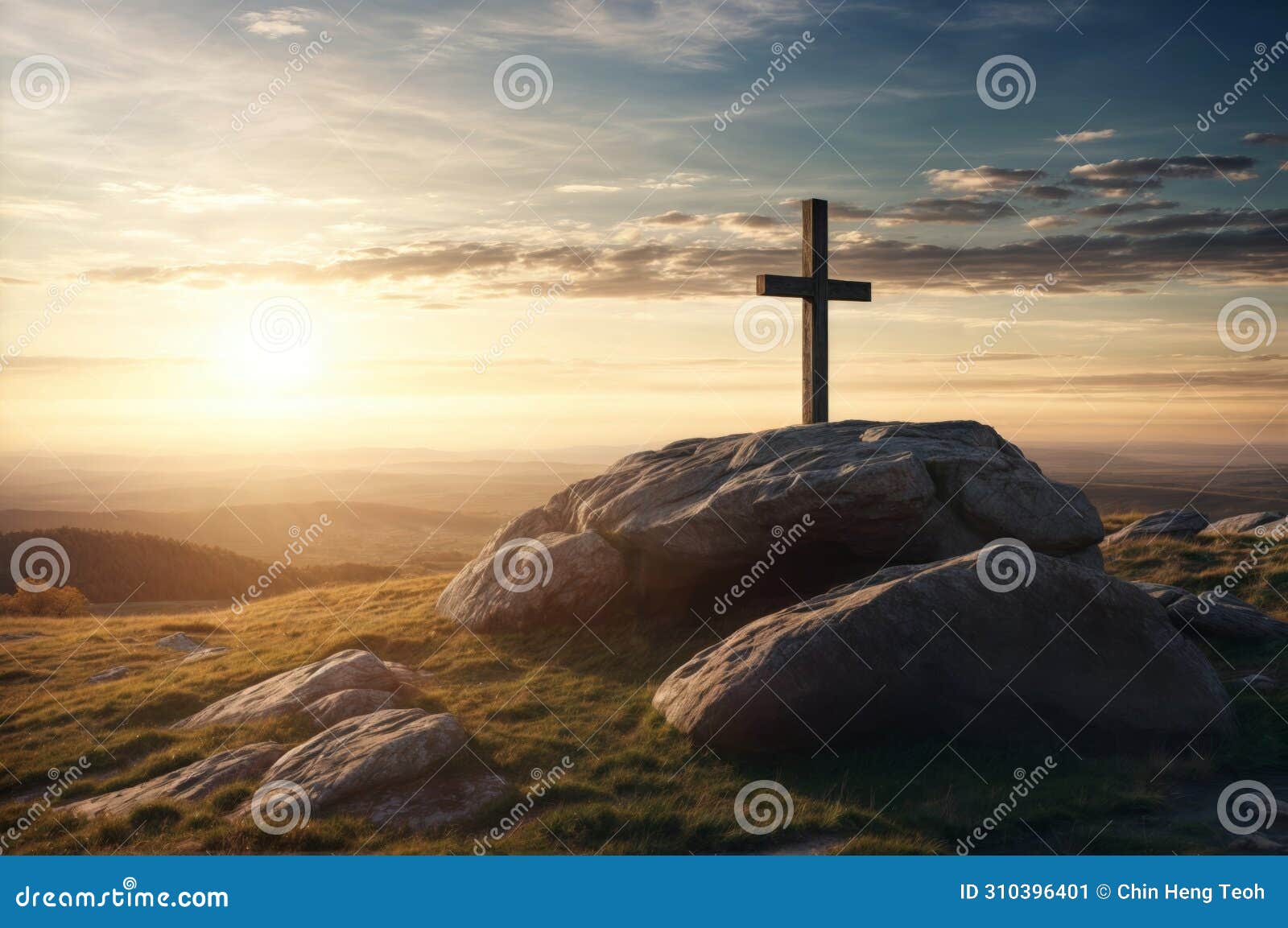 Cross on the Top of the Mountain with the Sun Rising Behind it Stock ...