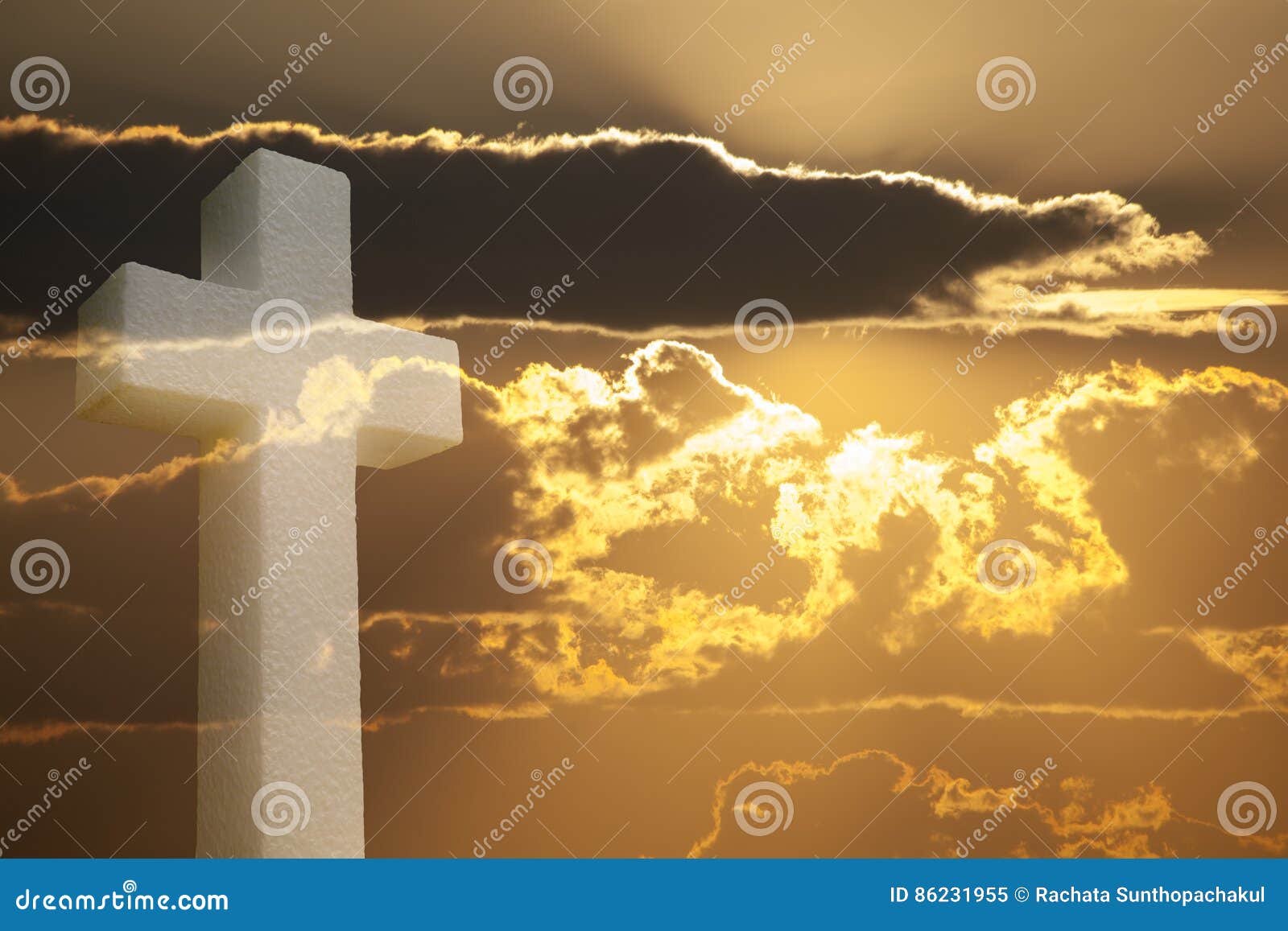 Cross Under Bright Sunlight Shining through Clouds Stock Image - Image ...