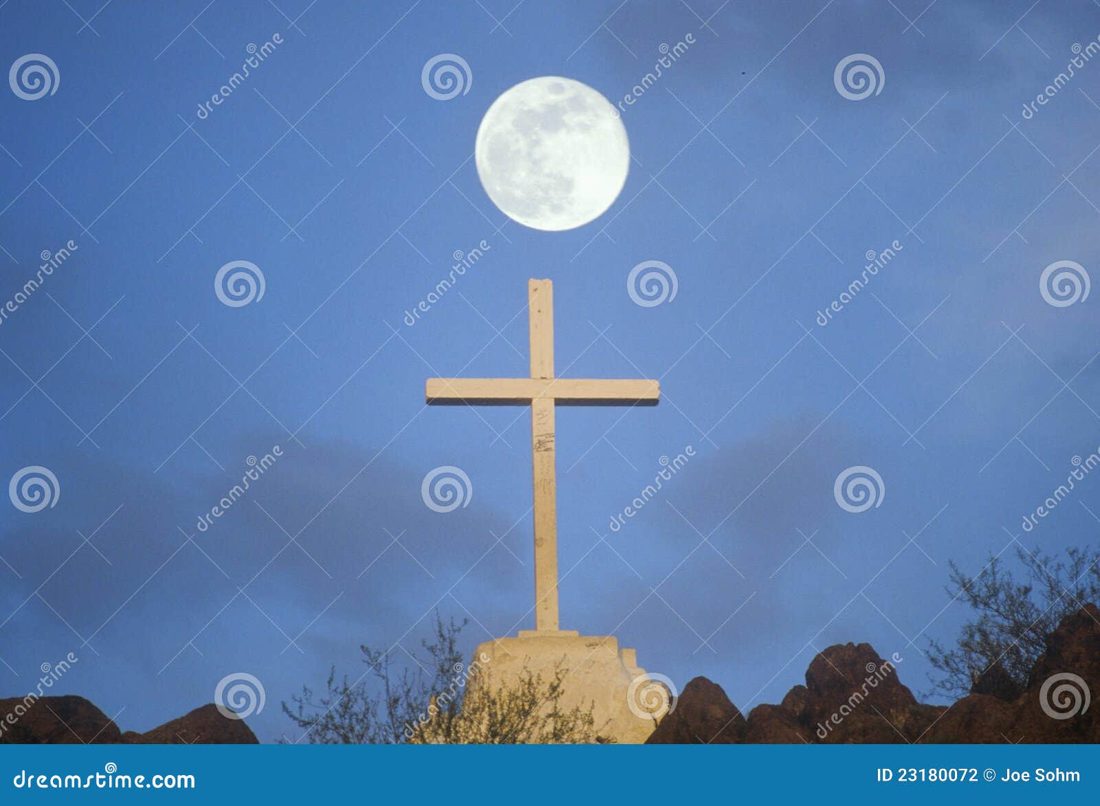Cross under full moon stock photo. Image of xavier, waxing - 23180072