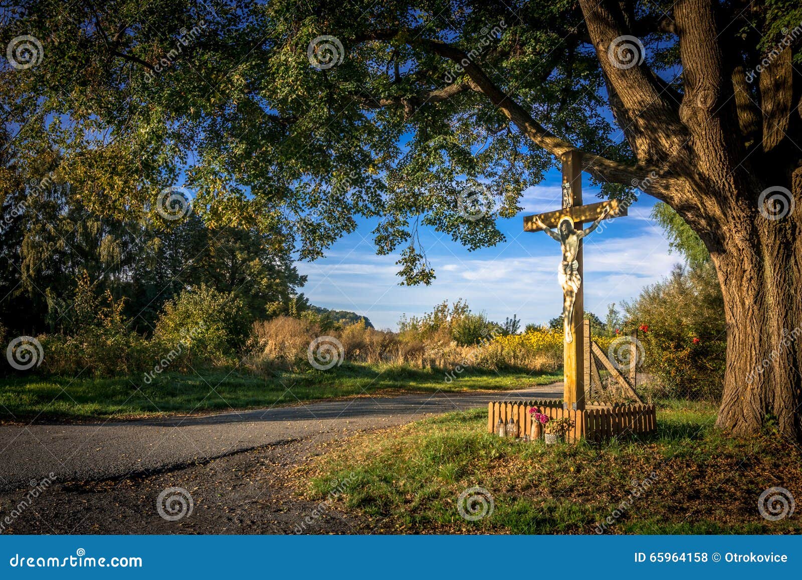 Cross under the tree stock photo. Image of green, jesus - 65964158