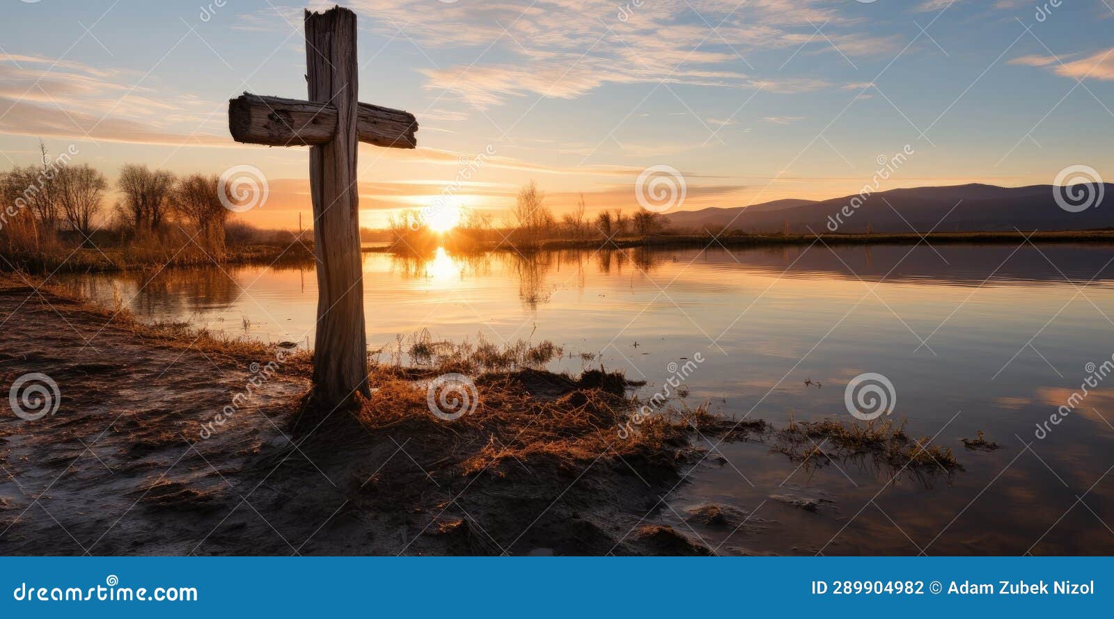 A cross on the water stock illustration. Illustration of religious ...