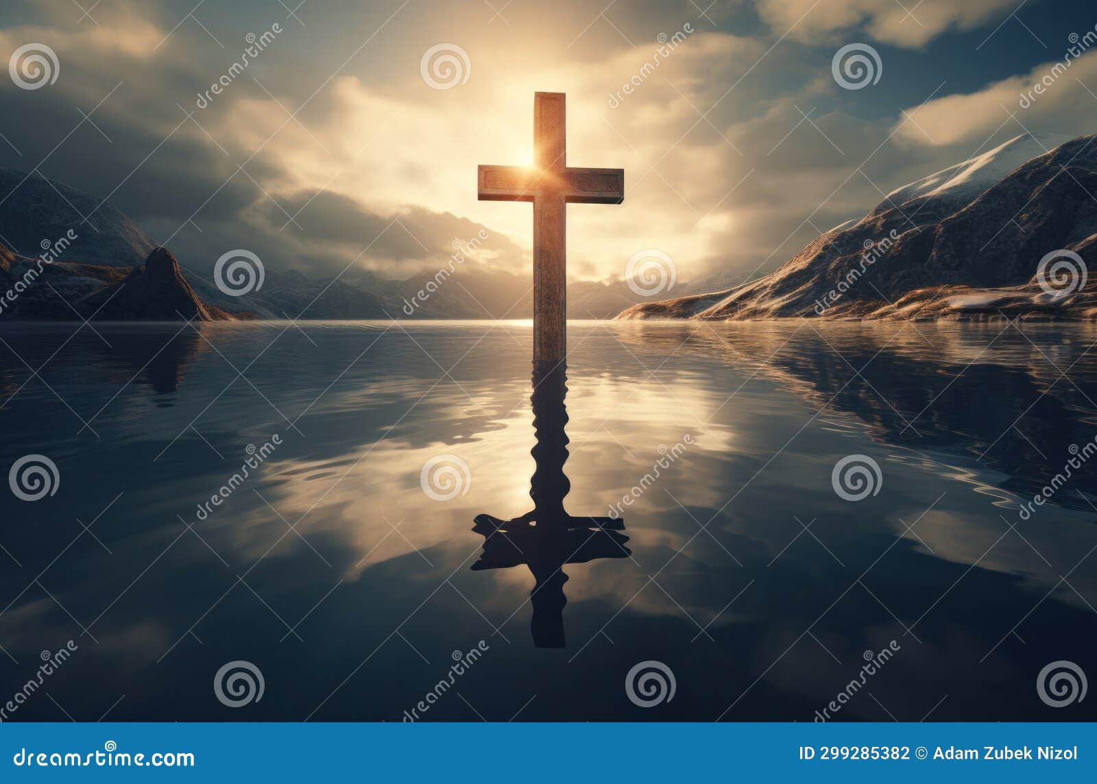 A cross in the water stock illustration. Illustration of tranquil ...