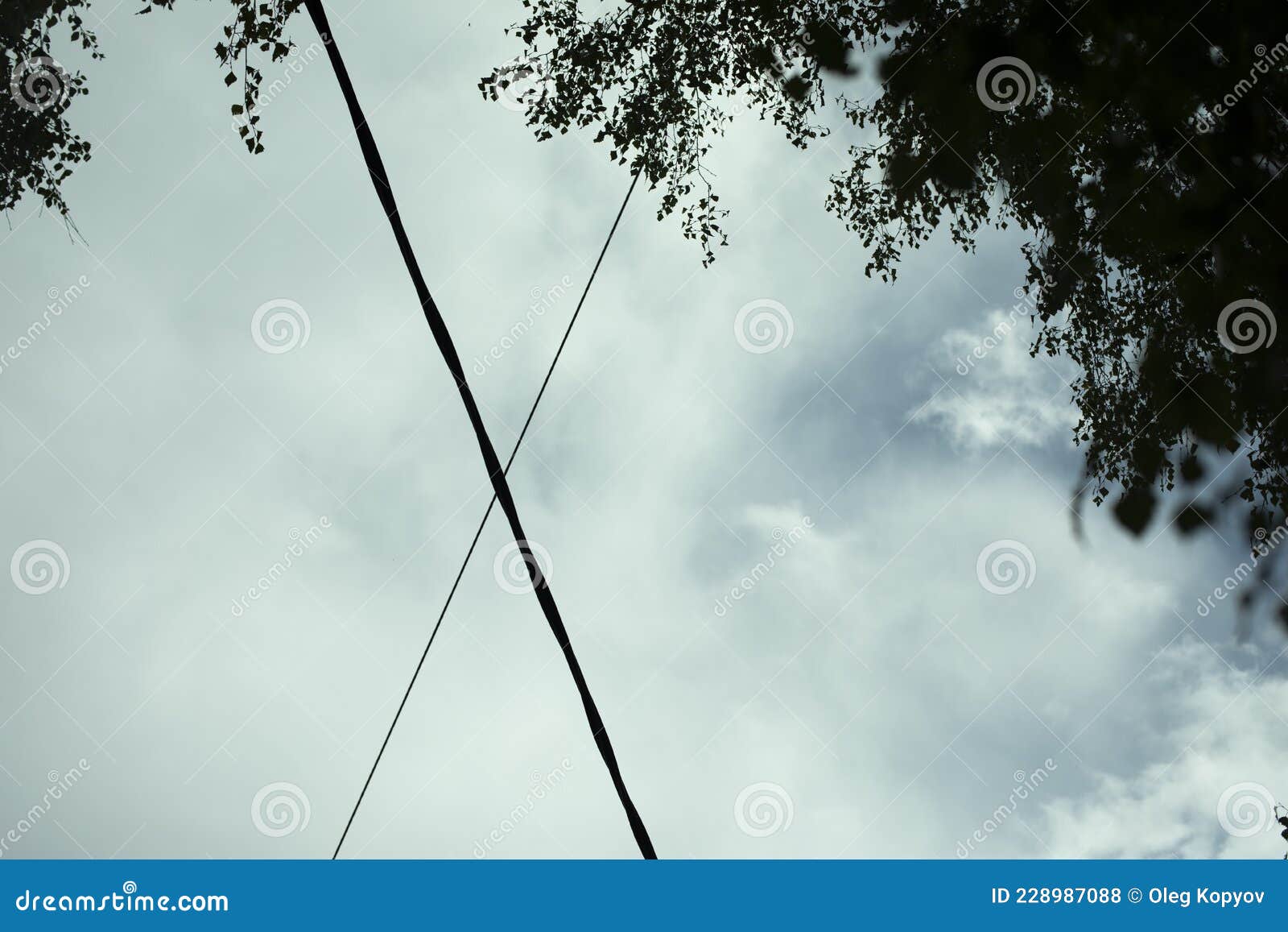 A Cross of Wires in the Sky. Background Intersection of Stretched ...