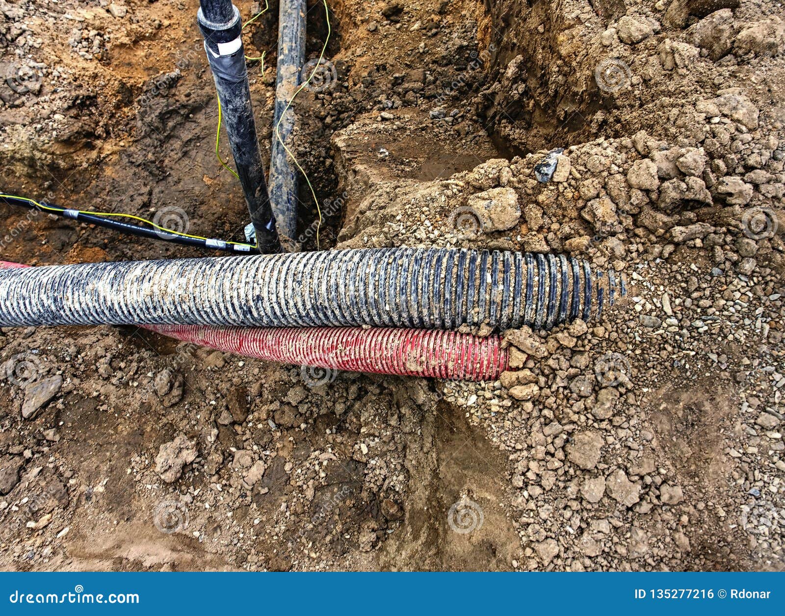 Crossection of Water Pipeline and Electric Lines or Telecommunication ...