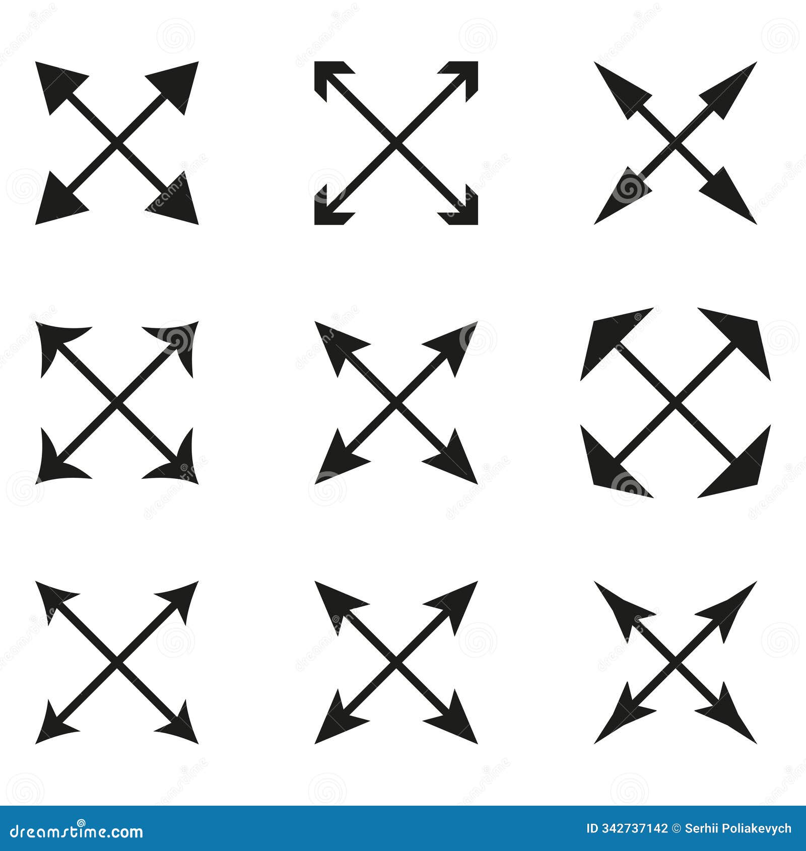 Crossed Arrow Icons. Direction Symbol. Movement Pointer. Vector Black ...