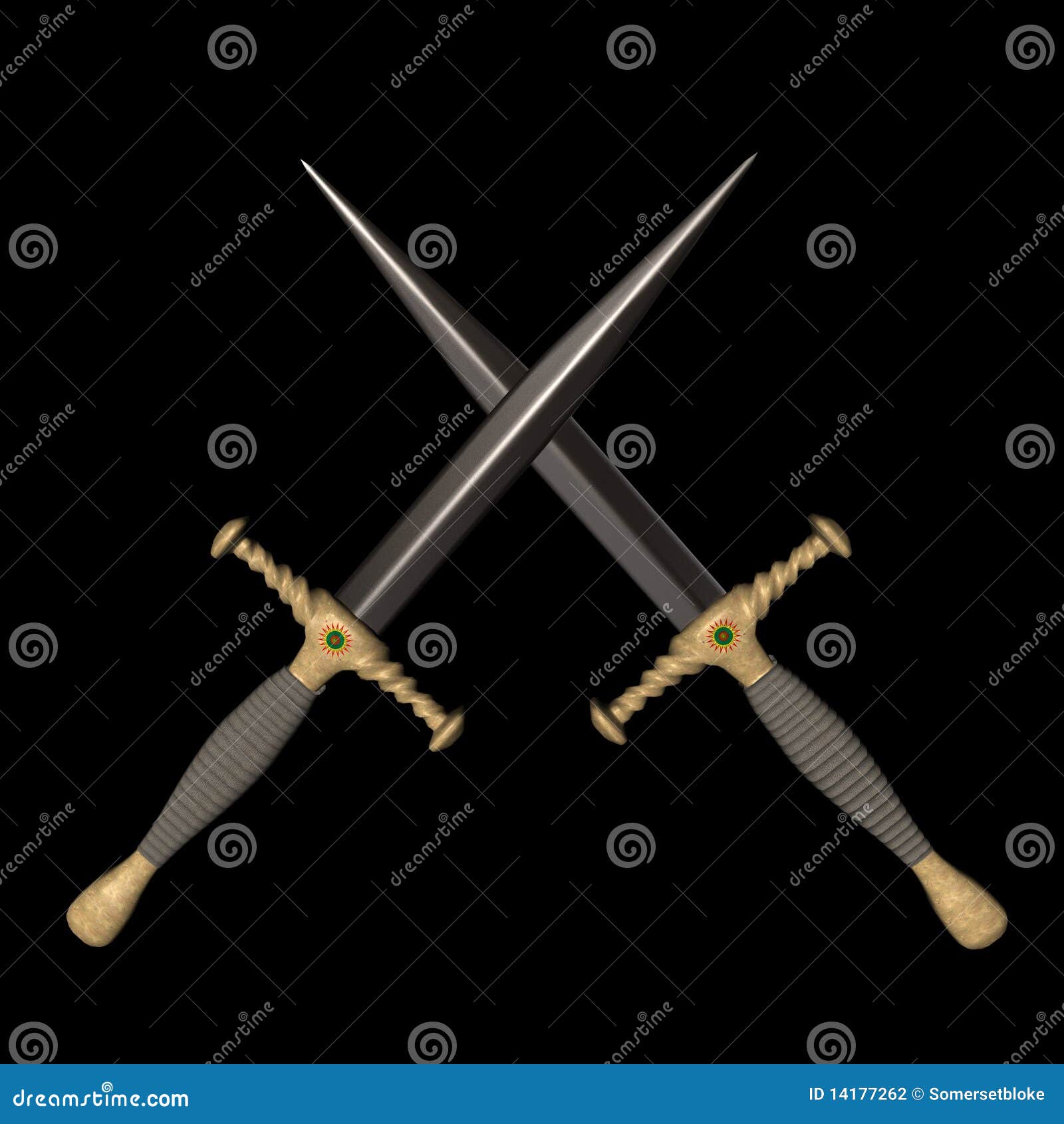 Crossed Daggers. Crossed Combat Knives. Emblem Silhouette. Ribbon With ...