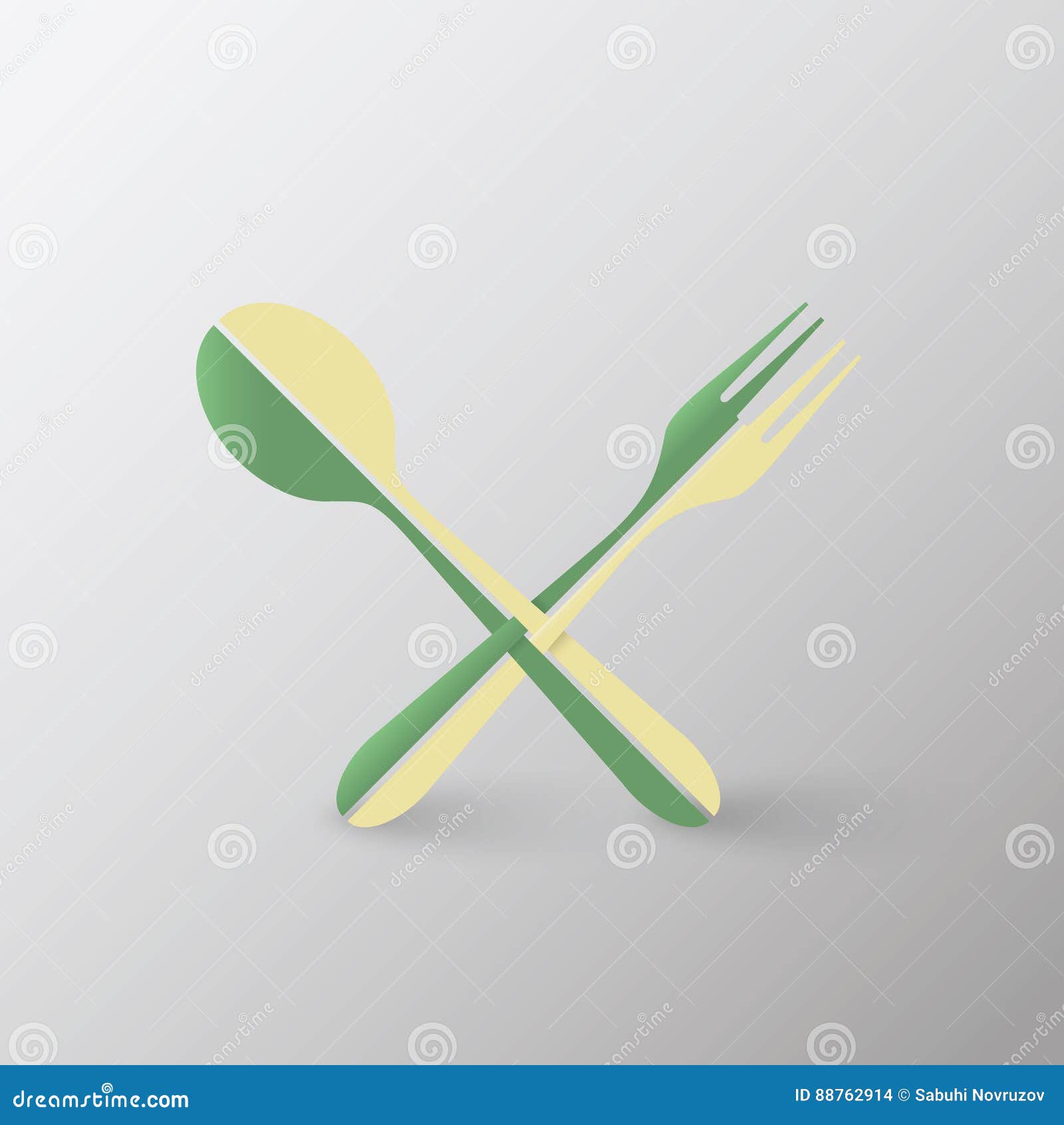 Crossed Fork and Spoon Icon - Vector Illustration with Shadow Stock ...