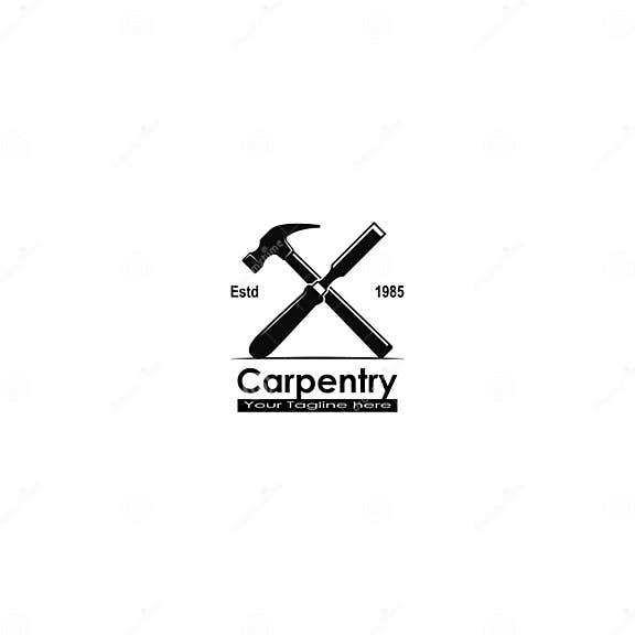 Crossed Hammer and Chisel Logo, Carpentry Logo Vector Graphics Stock ...