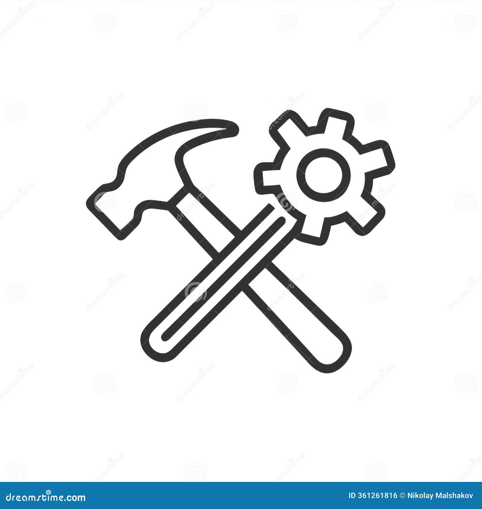Crossed Hammer and Gear Isolated on White Background Representing ...