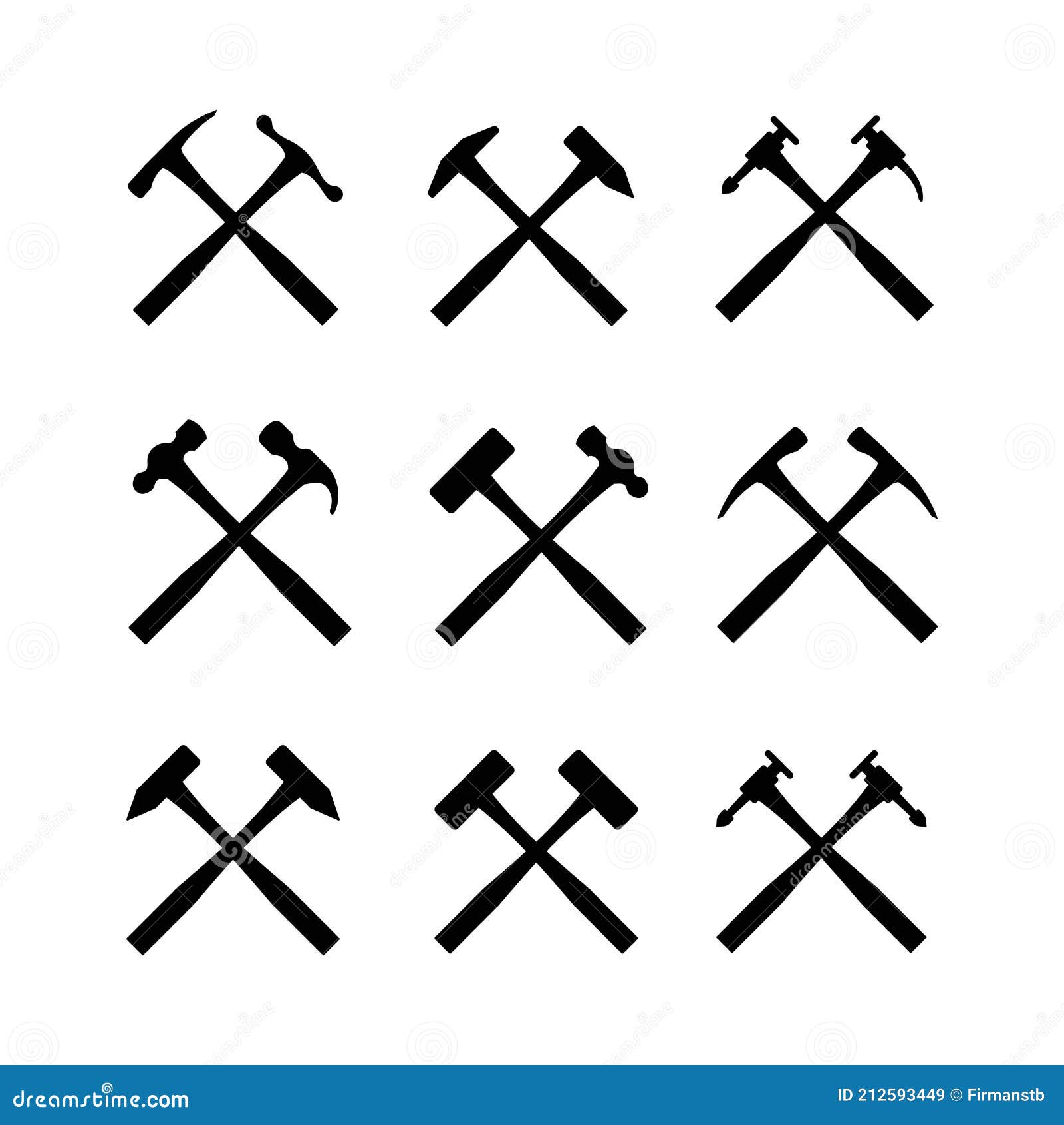 Crossed Hammer Icons Logo Vector Set. Hammer Icon Collection Design ...