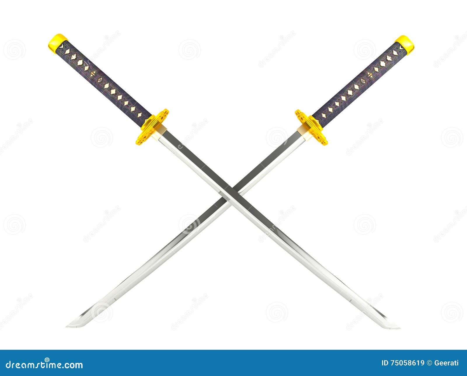 Japanese Katana. Samurai Set Isolated Weapons Whit 3d Ninja Word ...