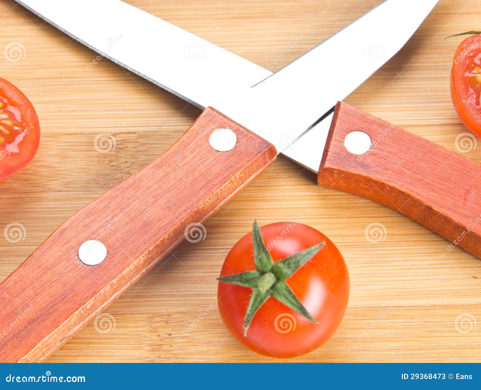 Crossed Kitchen Knives on Chopping Board Stock Image - Image of wooden ...