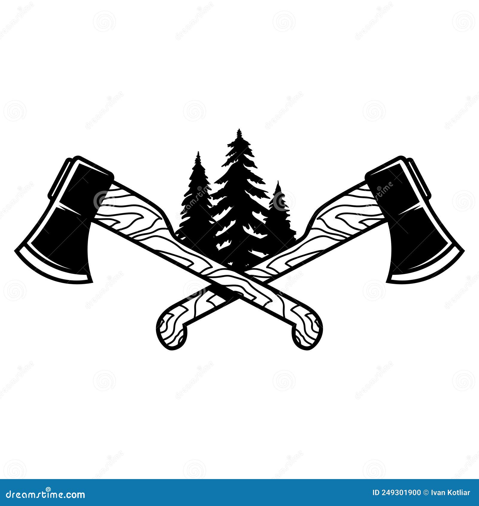Crossed Lumberjack Axes with Trees. Design Element for Logo, Emblem ... Crossed Lumberjack Axes with Trees. Design Element for Logo, Emblem ...