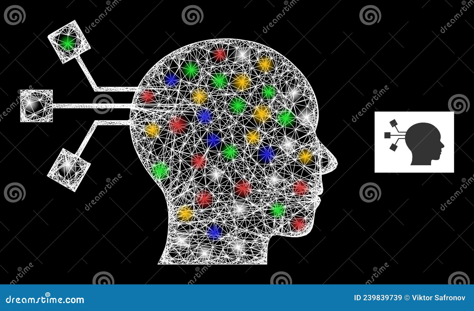 Crossed Mesh Brain Connection Icon with Multicolored Glare Spots Stock ...