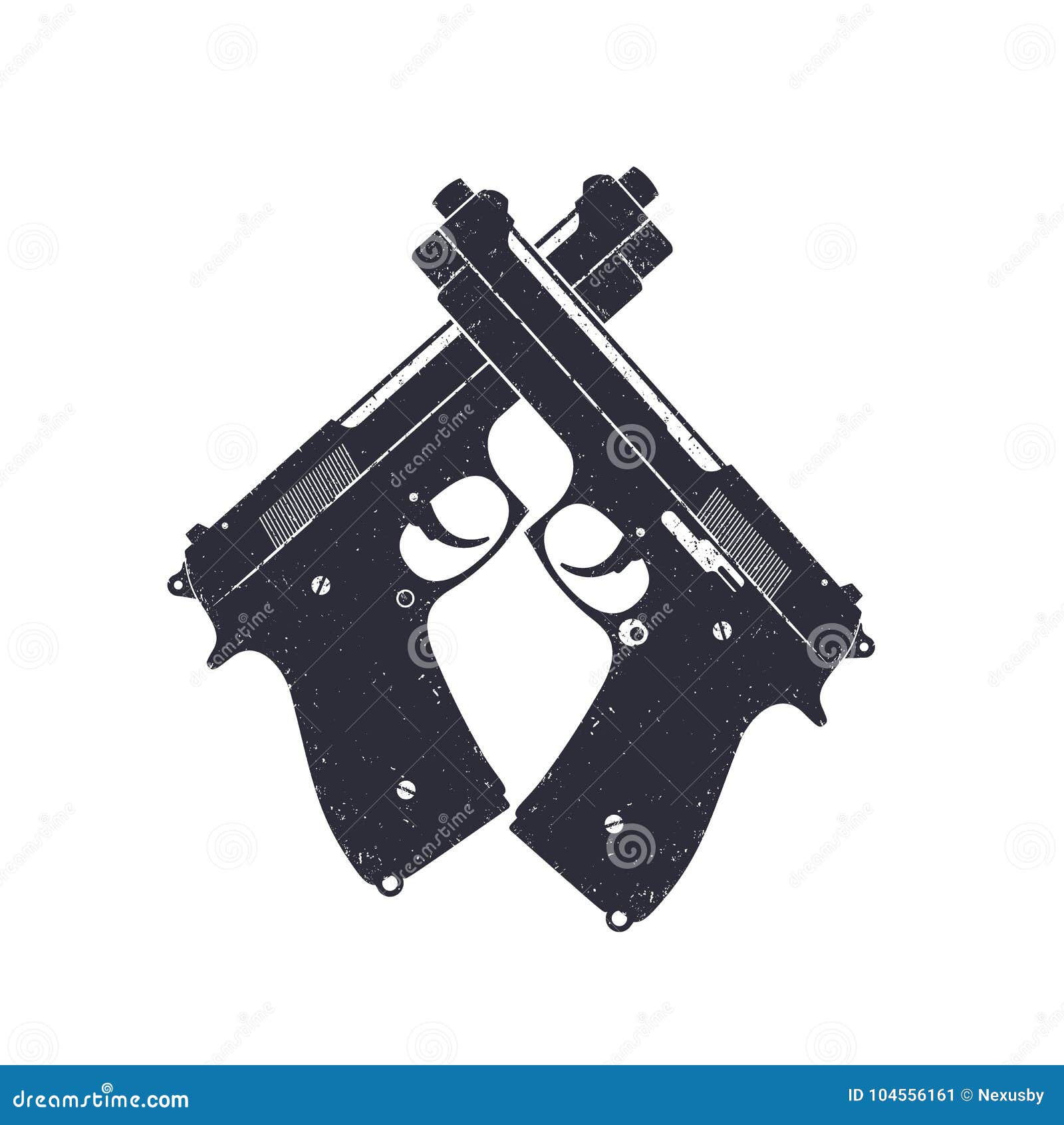 Modern Pistols Two Crossed Handguns Cartoon Vector 101964351