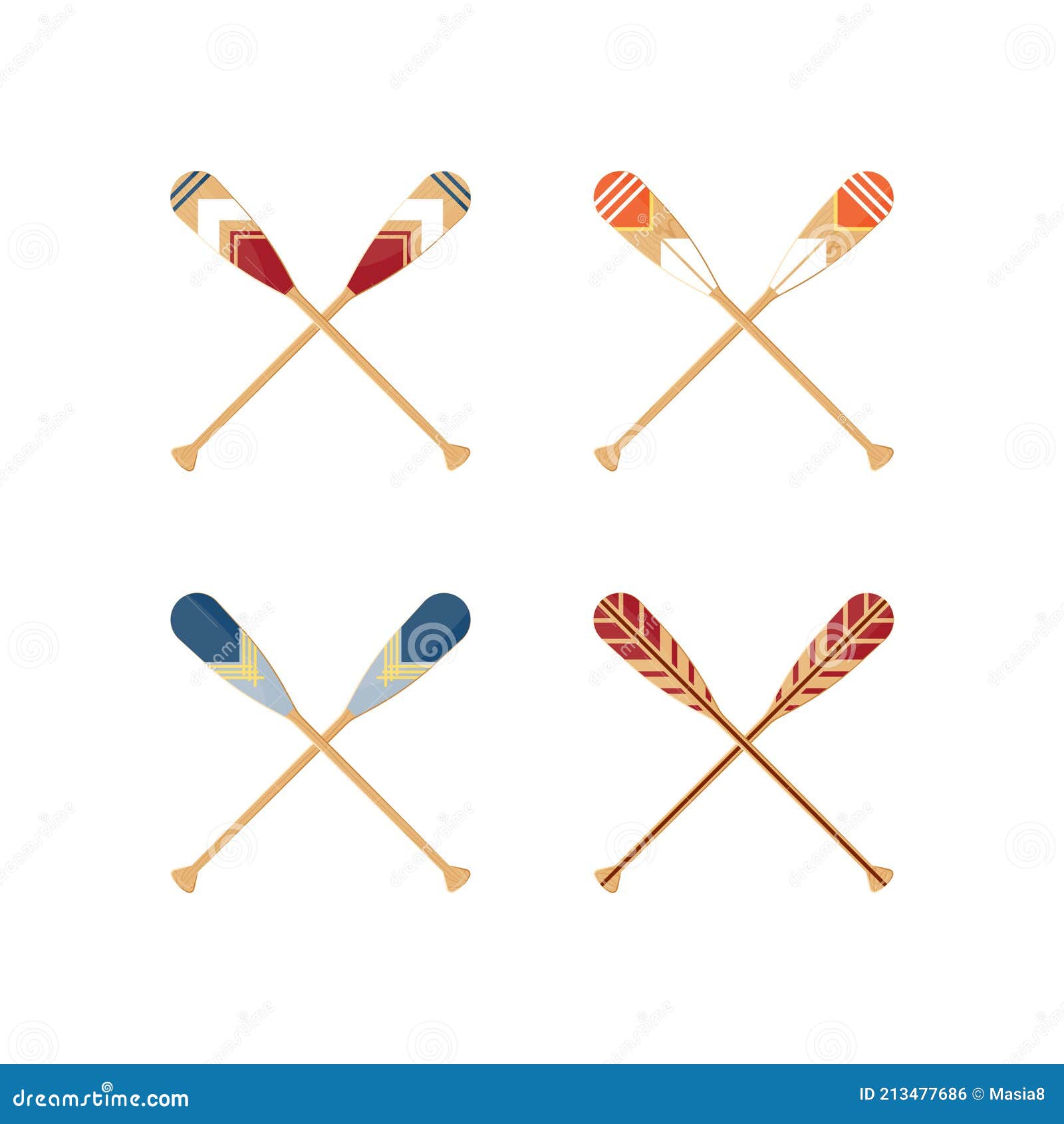 Crossed Oars Set in Flat Style, Vector Stock Vector - Illustration of ...