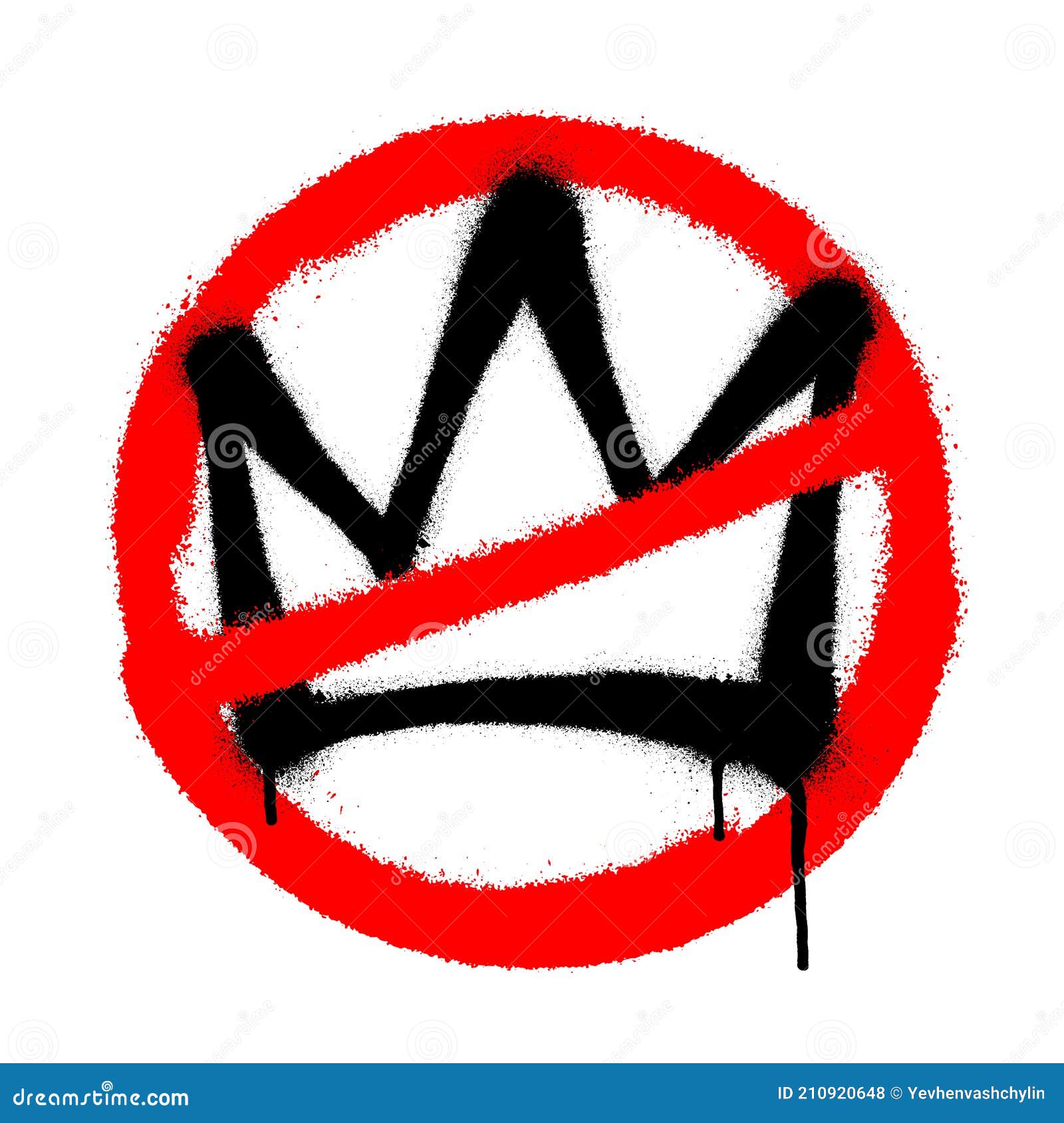Crossed Out Sprayed Crown With Overspray In Black Over White. Vector ...
