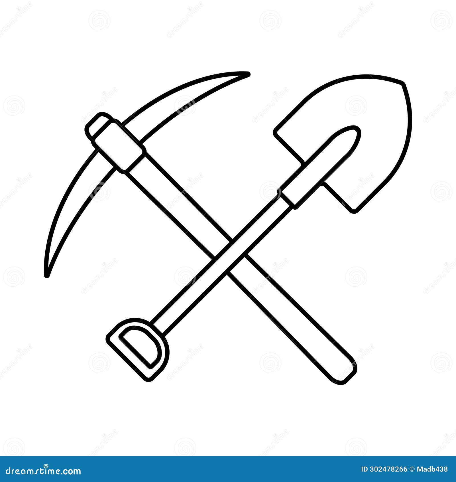 Crossed Pickaxe and Shovel Icon in Linear Style. Stock Vector ...