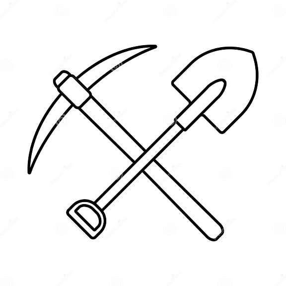 Crossed Pickaxe and Shovel Icon in Linear Style. Stock Vector ...