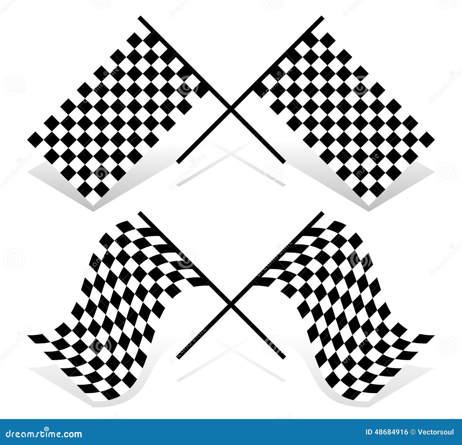 Crossed Racing Flag Set. Resting and Waving Version. Stock Vector ...