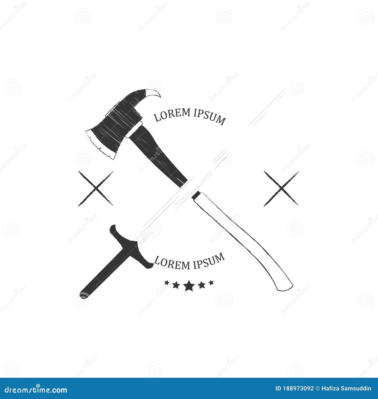 Crossed Sword and Axe. Vector Illustration Decorative Design Stock ...