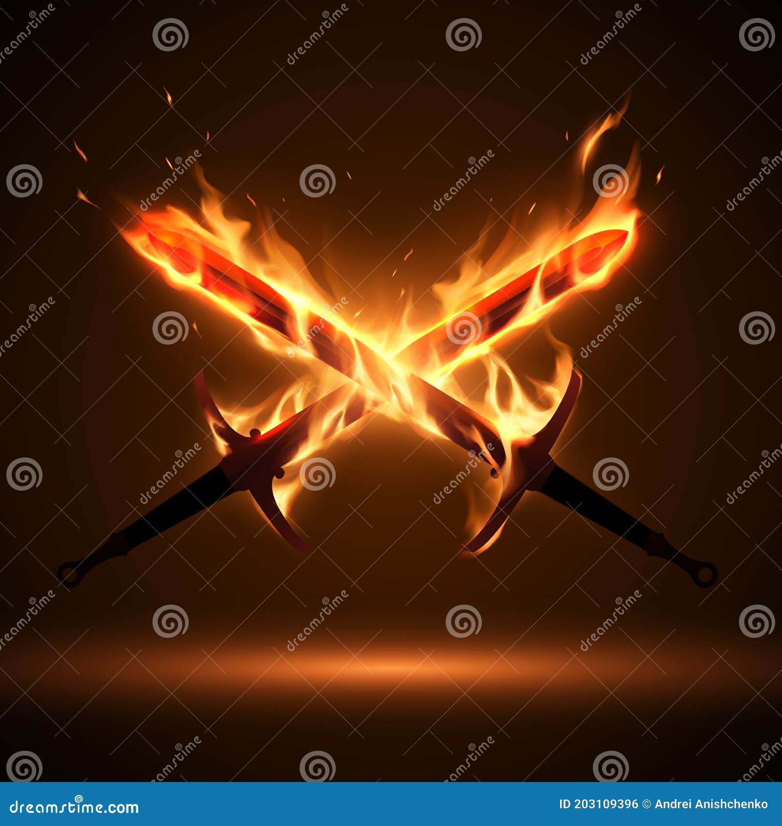 Crossed Swords in Fire Flames Stock Vector - Illustration of medieval ...