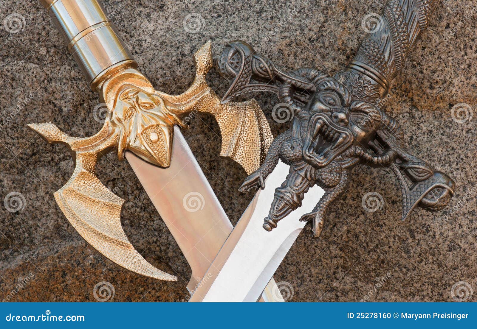 Crossed Swords Medieval with Demons Stock Photo - Image of dark ...